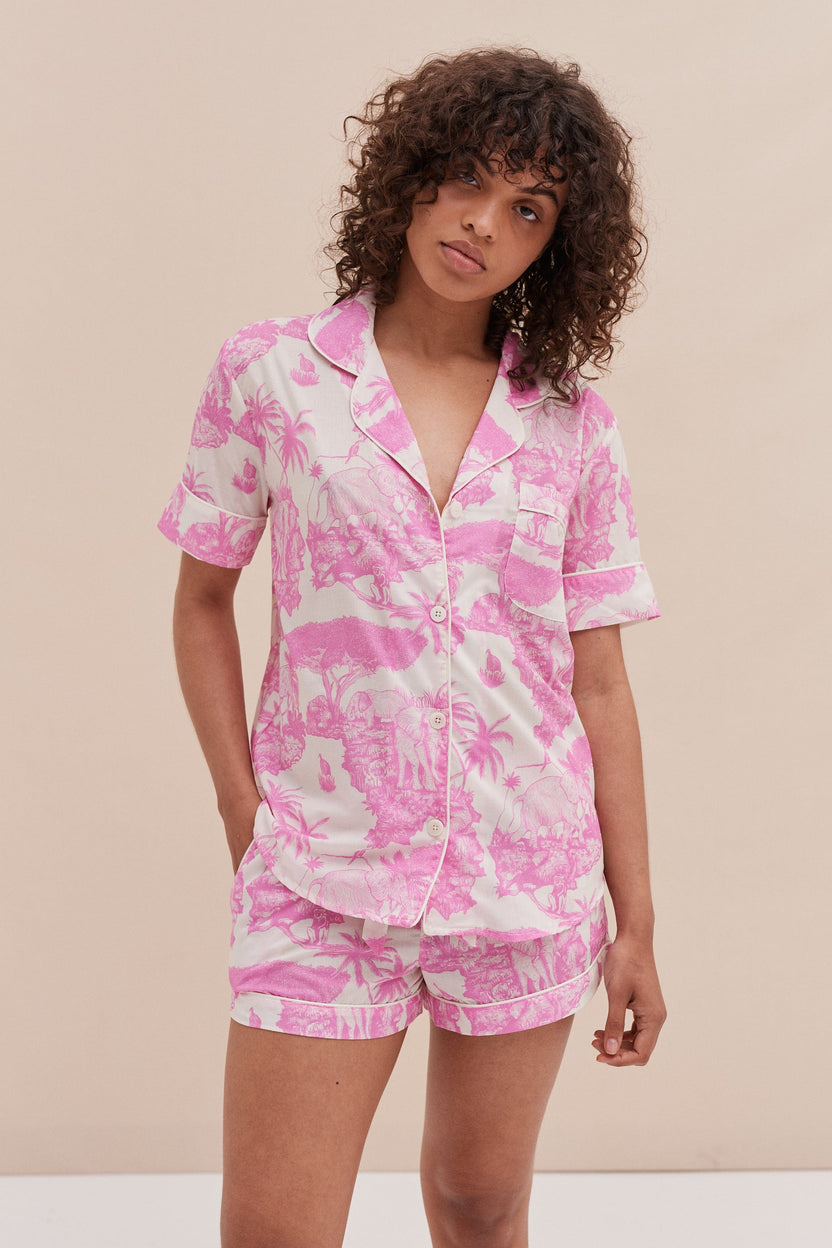 Short Pyjama Set Loxodonta Print Pink – Desmond & Dempsey