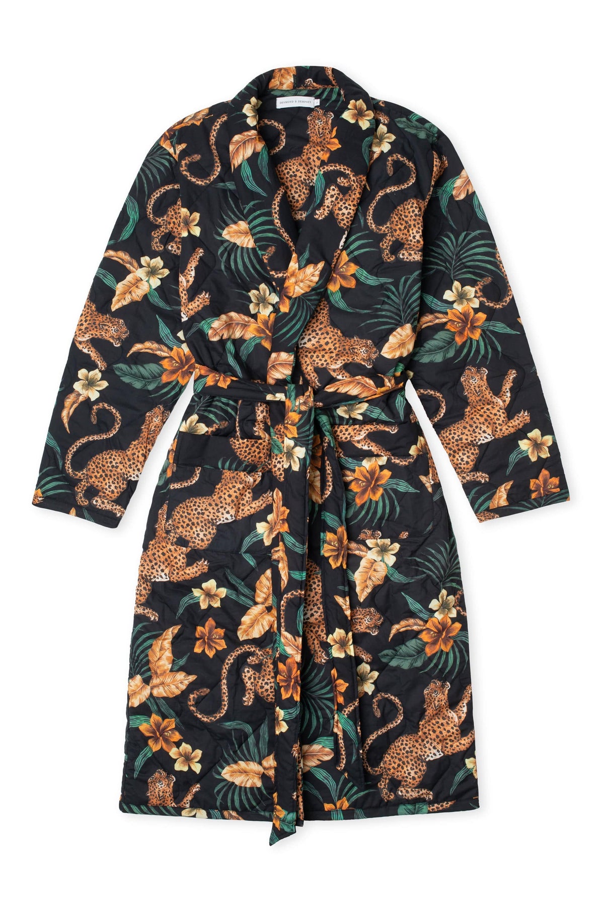 Men’s Quilted Robe Soleia Leopard Print Black/Yellow – Desmond & Dempsey